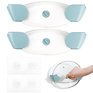 DOERDO 2Pcs Wall Mount Pot Lid Organizer, Adjustable Wall Mount Pot Lid Rack and Pan Organizer for Kitchen, 2Blue