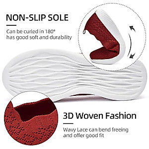 Puxowe Women's Casual Slip on Walking Flat Shoes-Lightweight Low-Top Knit Loafer Sneaker Red Size 8 US