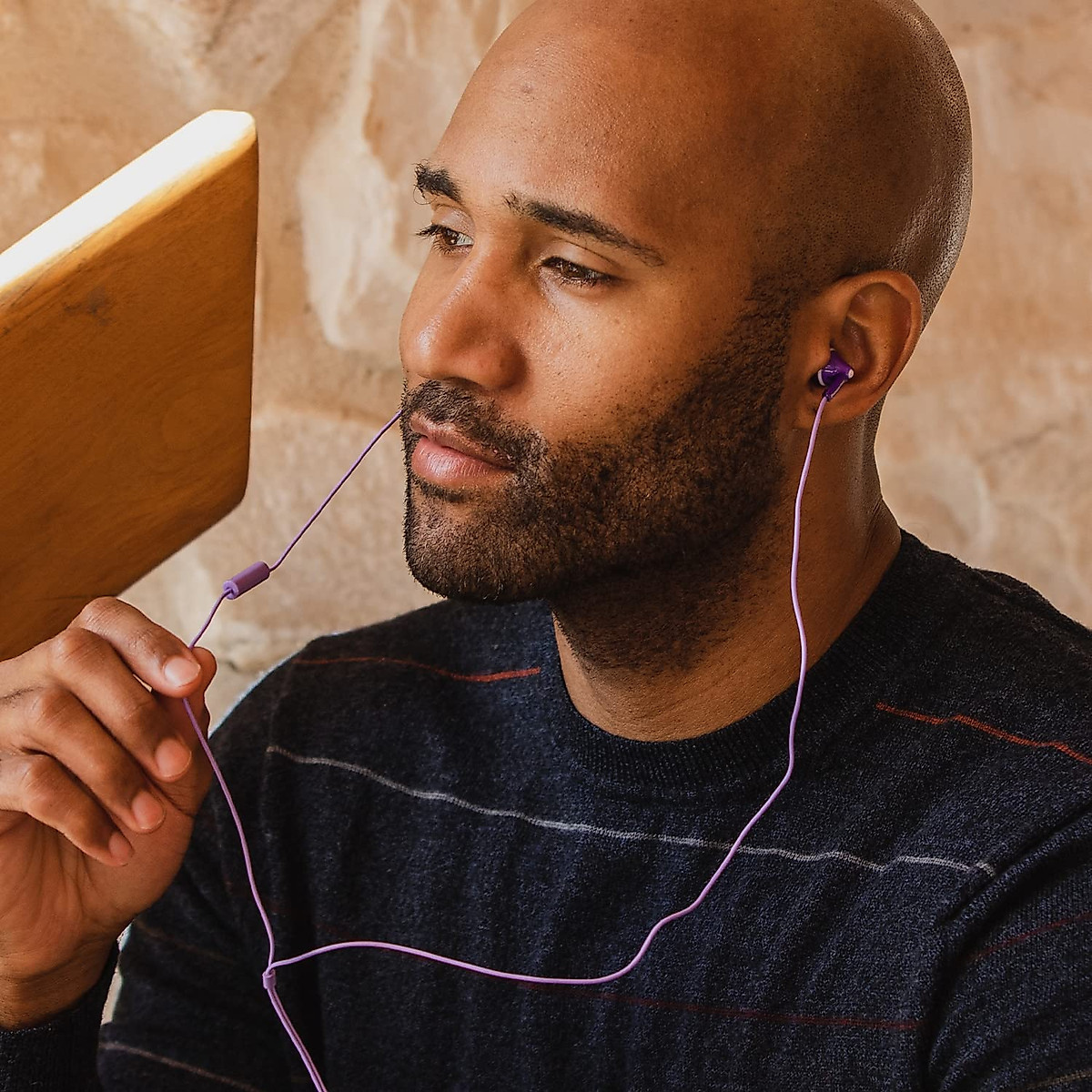 Panasonic ErgoFit Wired Earbuds, In-Ear Headphones with Microphone and Call Controller, Ergonomic Custom-Fit Earpieces (S/M/L), 3.5mm Jack for Phones and Laptops - RP-TCM125-V (Purple)