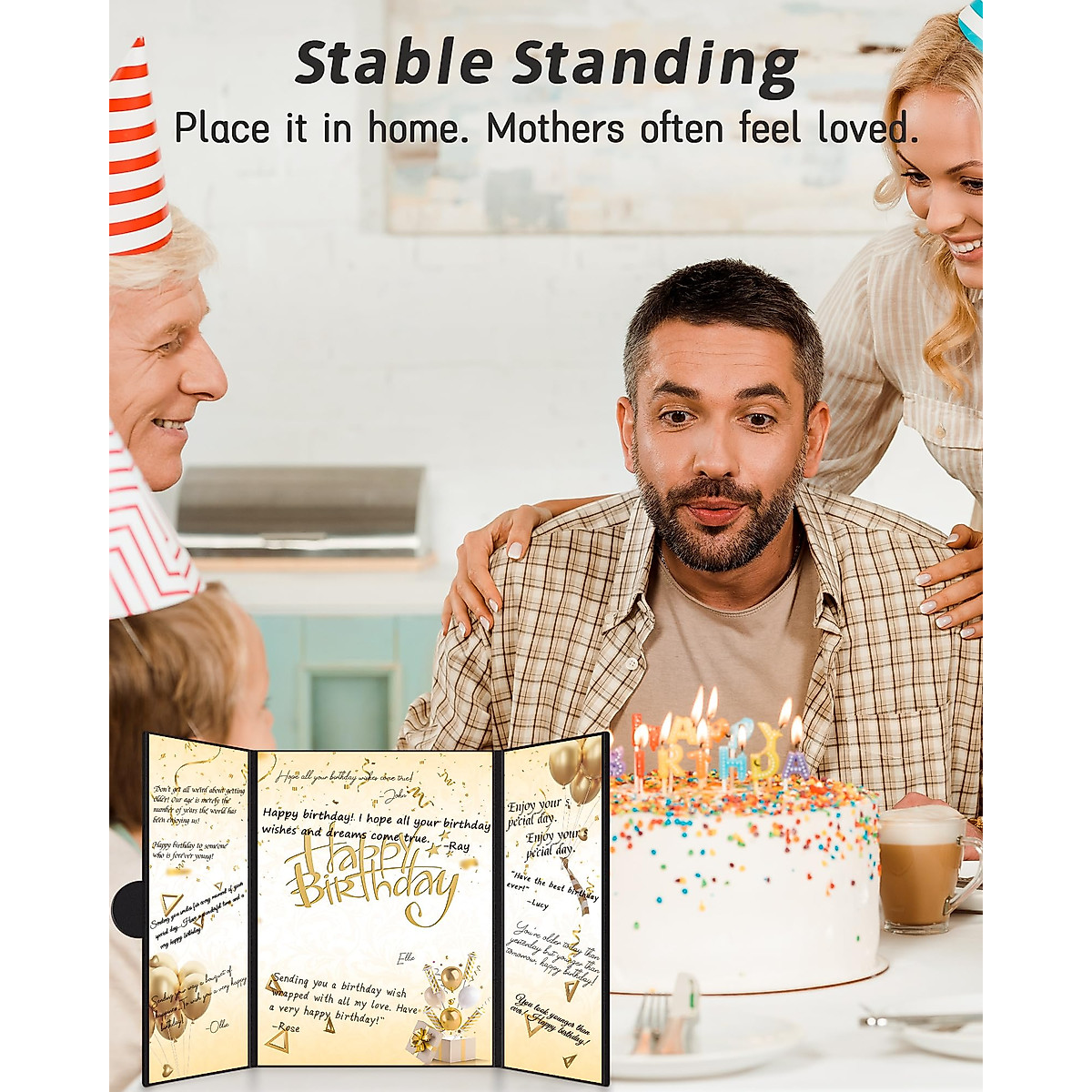 Pusunas Birthday Decorations, Happy Birthday Gifts for Men Women Him Her, 18" X 12" Large Creative Signature Guest Book Signing Birthday Card Board, Black Gold Anniversary Party Decorations