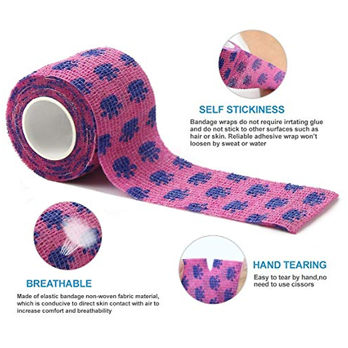 MUEUSS Self Adhesive Bandage Wrap Cohesive Bandage for Dogs Cats Horses Bandage, Pet First Aid Tape Athletic Sports Wrap Tape Non-Woven Elastic Self Adherent Wrap for Knee Ankle (2inches 6rolls)