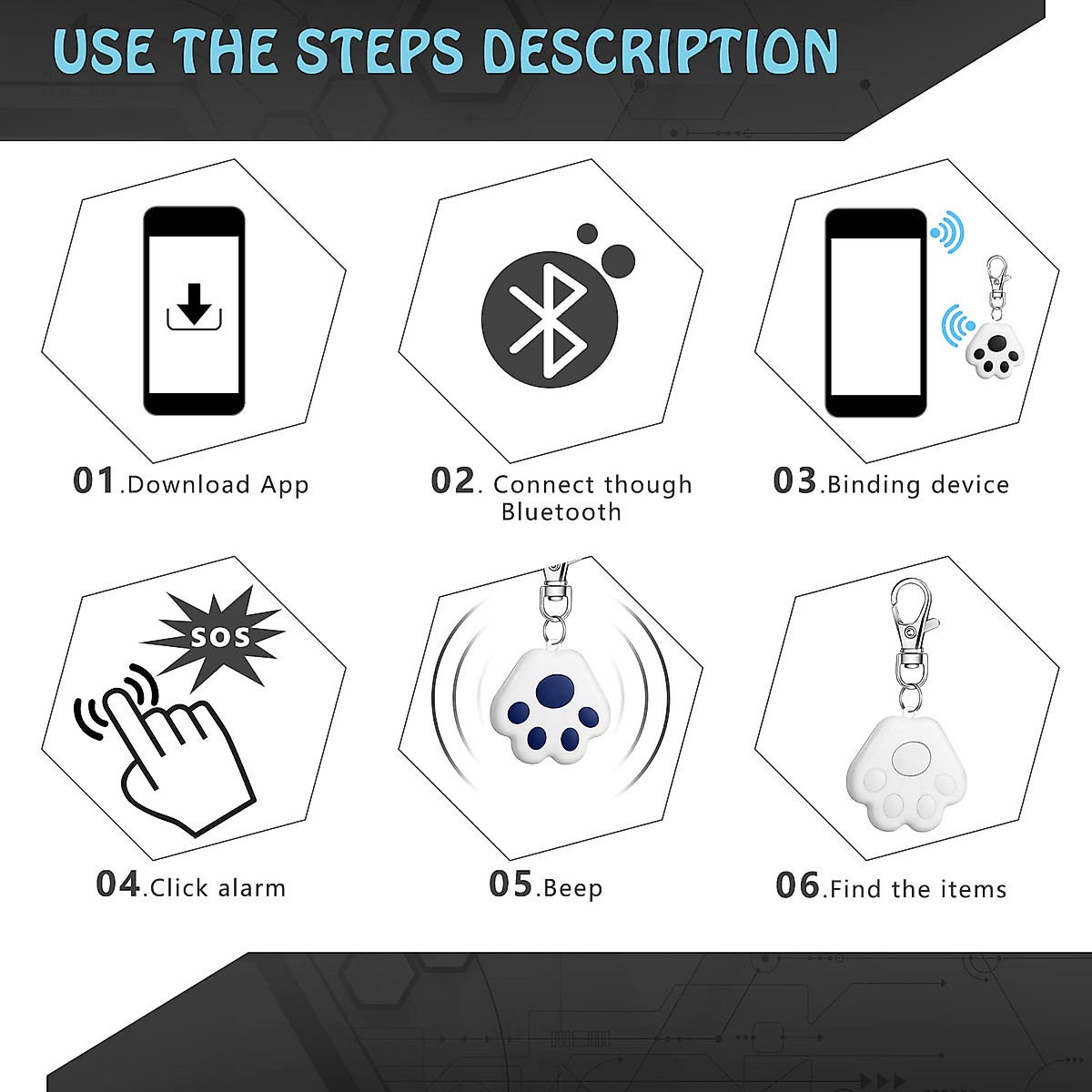 8 Pcs Smart GPS Dog Tracker Kids GPS Keychain Tracker Trackable Key Finders Cute Pet Locator Portable Tracking Devices for Kids Pets Dog Cat Collar Wallet Luggage Smart Phone