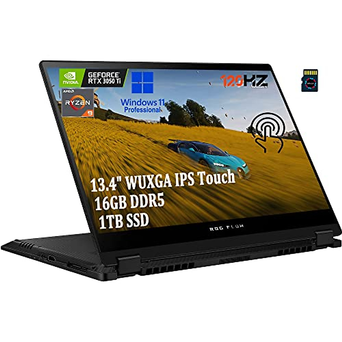 ASUS ROG Flow X13 Gaming 2-in-1 Laptop | 13.4" WUXGA 120Hz 500nits IPS Touchscreen | AMD 8-Core Ryzen 9 6900HS | 16GB DDR5 1TB SSD | GeForce RTX 3050 Ti 4GB | Backlit Win11 Pro + 32GB MicroSD Card