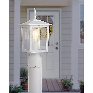 CINOTON Outdoor Post Light Fixtures White, Modern Exterior Post Lantern 6-Inch with Pier Mount Base, Waterproof IP65 Aluminum Patio Pole Lights with Clear Glass for Garden Pathway Deck Yard, White