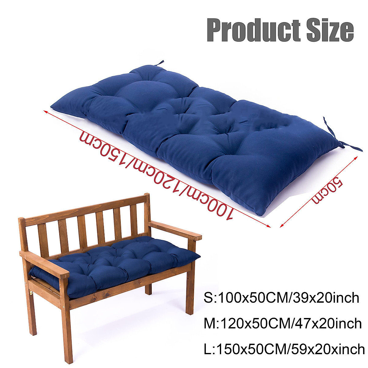 Indoor Outdoor Bench Cushion, Waterproof Swing Cushion Bench Seat Cushion, Swing Chair Replacement Seat Pads Cushion Pillow for Lounger Garden Furniture Patio Metal Wooden Bench (39x20IN, Black)