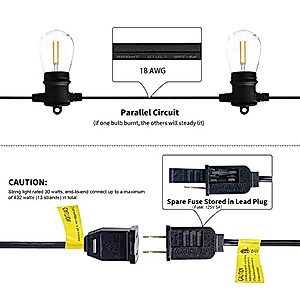 SUNTHIN Outdoor String Lights,48ft Patio Lights with Bright 2W Dimmable Shatterproof Weatherproof Clear Plastic LED Bulbs Outside Hanging Lighting Decoration for Backyard,Porch,Bistro,Cafe,Garden