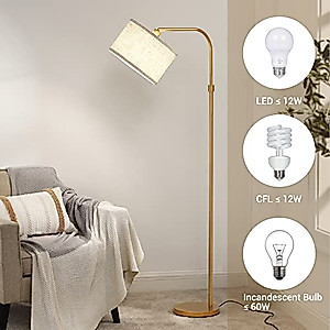 EDISHINE Modern Arched Floor Lamp, Arc Standing Tall Lamp with Adjustable Linen Lampshade, Corner Reading Light for Living Room, Bedroom, Office, 62" (Gold)