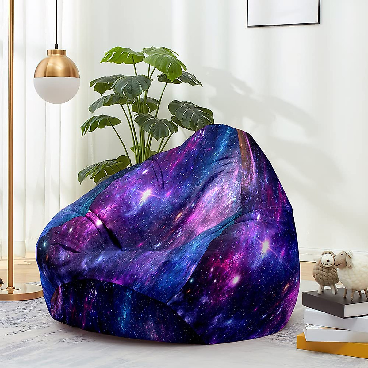 Lukery Bean Bag Chair for Adults (No Filler), Starry Sky Bean Bag Cover, Stuffed Animal Storage Bean Bag Chairs for Kids, Comfy Bean Bags Washable Beanbag Lazy Sofa (XL/39.4x47.2'',Purple Galaxy)