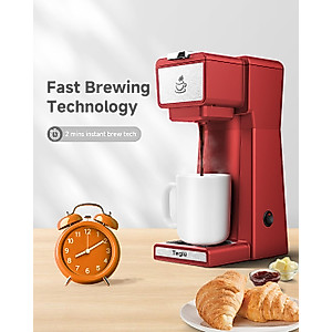 Teglu Single Serve Coffee Maker for K Cup & Ground Coffee, Single Cup Coffee Maker 6 to 14 oz, Fits Travel Mug 6.7", CM-206, Red
