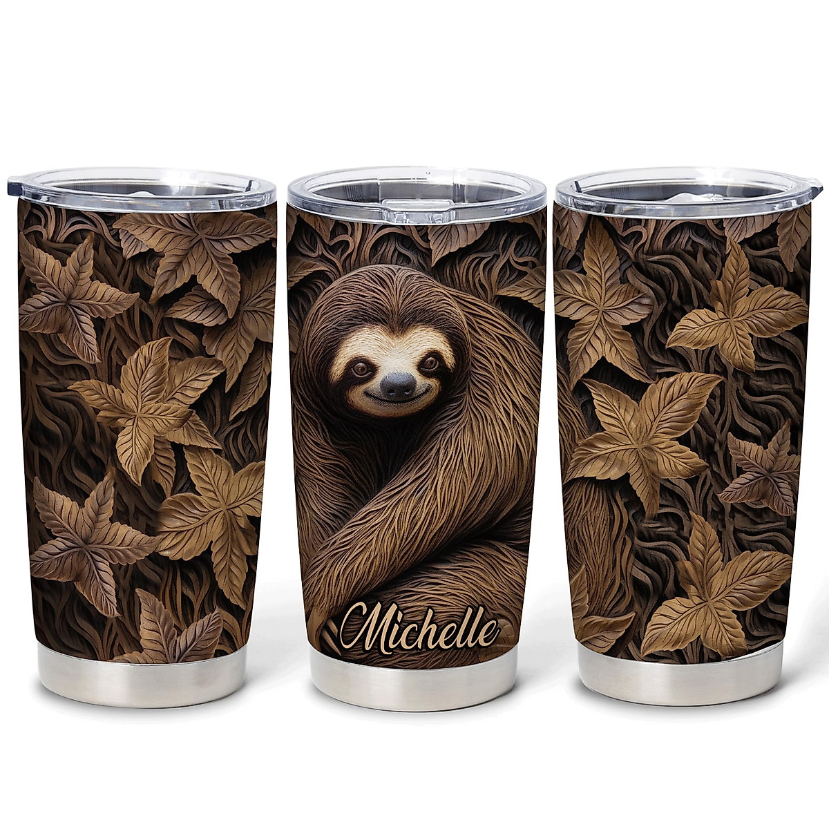 Hyturtle Personalized Gifts For Sloth Lover - Sloth Printed 2D Custom Name Stainless Steel Tumbler 20oz With Lid - Idea Animal Lover Gifts For Women Girl On Birthday, Christmas