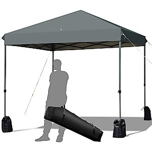 Tangkula 8x8 Ft Pop Up Canopy, Straight Leg Instant Tent Shelter with Wheeled Bag, 4 Sand Bags, 8 Stakes, 4 Ropes, Outdoor Canopy Tent for Camping, Beach, Backyard(Gray)