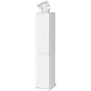 LUARANE Toilet Tissue Storage Tower, Toilet Paper Holder Stand with 4 Detachable Shelves Top Slot, Free Standing Paper Storage Organizer with Door, Floor Cabinet for Bathroom Kitchen, White