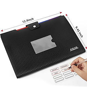 5 Pocket Expanding File Folder, Accordion File Organizer with Labels, A4 Letter Size Folders for Documents, Portable Expandable File Folder for Office School - Black