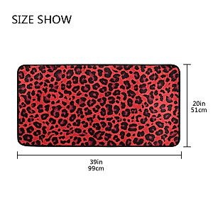 Red Leopard Print Cheetah Kitchen Mat Rugs Cushioned Chef Soft Non-Slip Floor Mats Washable Doormat Bathroom Runner Area Rug Carpet,39" X 20"