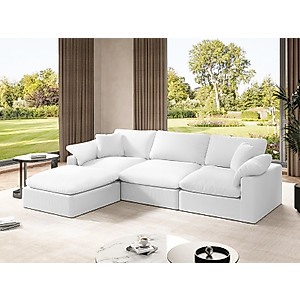 Gtilzria Sectional Couches for Living Room,Down Filled Comfy Sofas,White Modular Couch with Linen Fabric,L Shaped Convertible Sofa with Removable Cushion Covers,for Modern Apartment Office