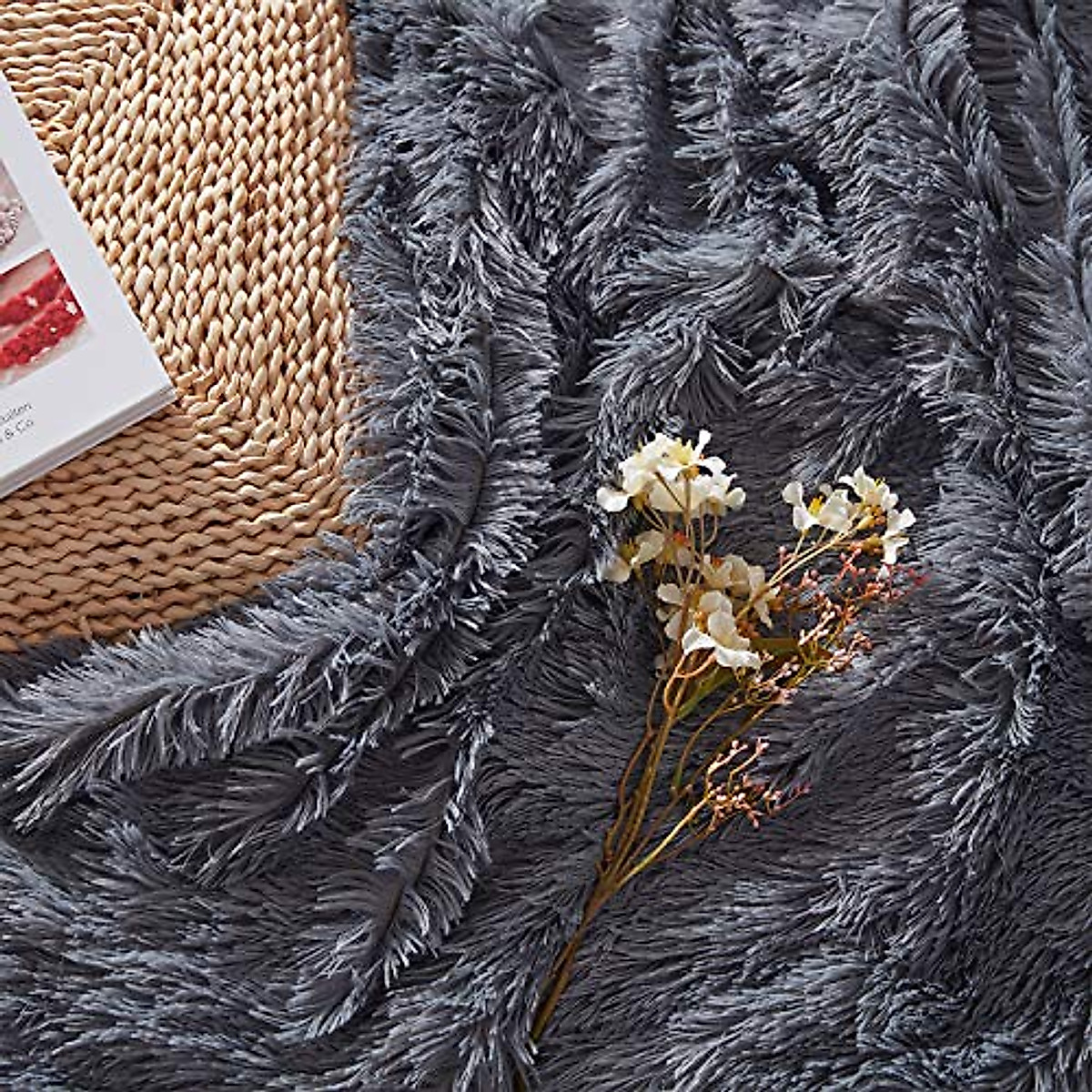 NexHome Soft Shaggy Faux Fur Blanket Throw Blanket 50" x 60", Solid Reversible Fluffy Cozy Comfy Microfiber Long Faux Fur Decorative Blankets for Sofa Couch Bed Chair Photo Props,Light Gray