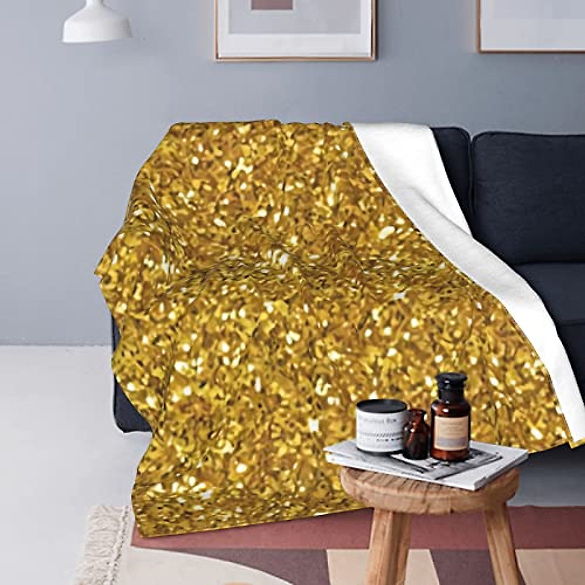 Filled with Shiny Gold Glitter Blanket Throw Blanket Fleece Blankets Fuzzy Sherpa for Couch Bed Sofa Women Super Soft Cozy Fluffy Warm Plush Comfy Lap