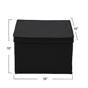 Household Essentials Square Canvas Storage Box With Lid, 15x15x10 in, Black Linen, Set of 2
