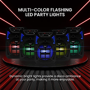 Pyle Portable Bluetooth PA Speaker System - 400W Outdoor Bluetooth Speaker Portable PA System w/Microphone in, Party Lights, MP3/USB SD Card Reader, FM Radio, Rolling Wheels - Mic, Remote - PPHP82SM