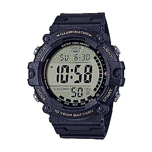 Casio Illuminator Extra Long Strap 10-Year Battery 100 M Water Resistant 5-Alarm w/Countdown Timer Men's Digital Watch, Black, AE-1500WHX-1AVCF
