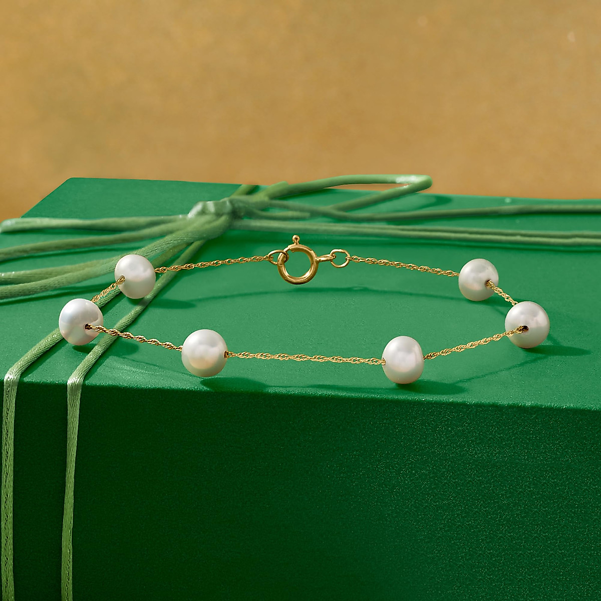 Ross-Simons 5-5.5mm Cultured Pearl Station Bracelet in 14kt Yellow Gold. 7 inches