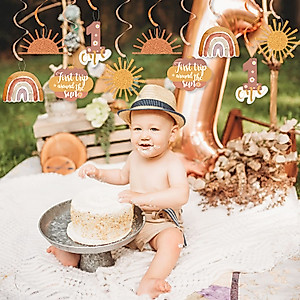 K KUMEED First Trip Around The Sun Birthday Decorations, 20pcs Boho Sun 1st Birthday Ceiling Hanging Swirls, Boho You are My Sunshine Birthday Party Decorations for 1st Birthday Girl, Boy