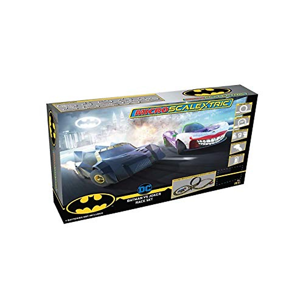 Scalextric Micro Scalextric Justice League Batman vs Joker Battery Powered 1:64 Slot Car Race Track Set G1155T ,Black