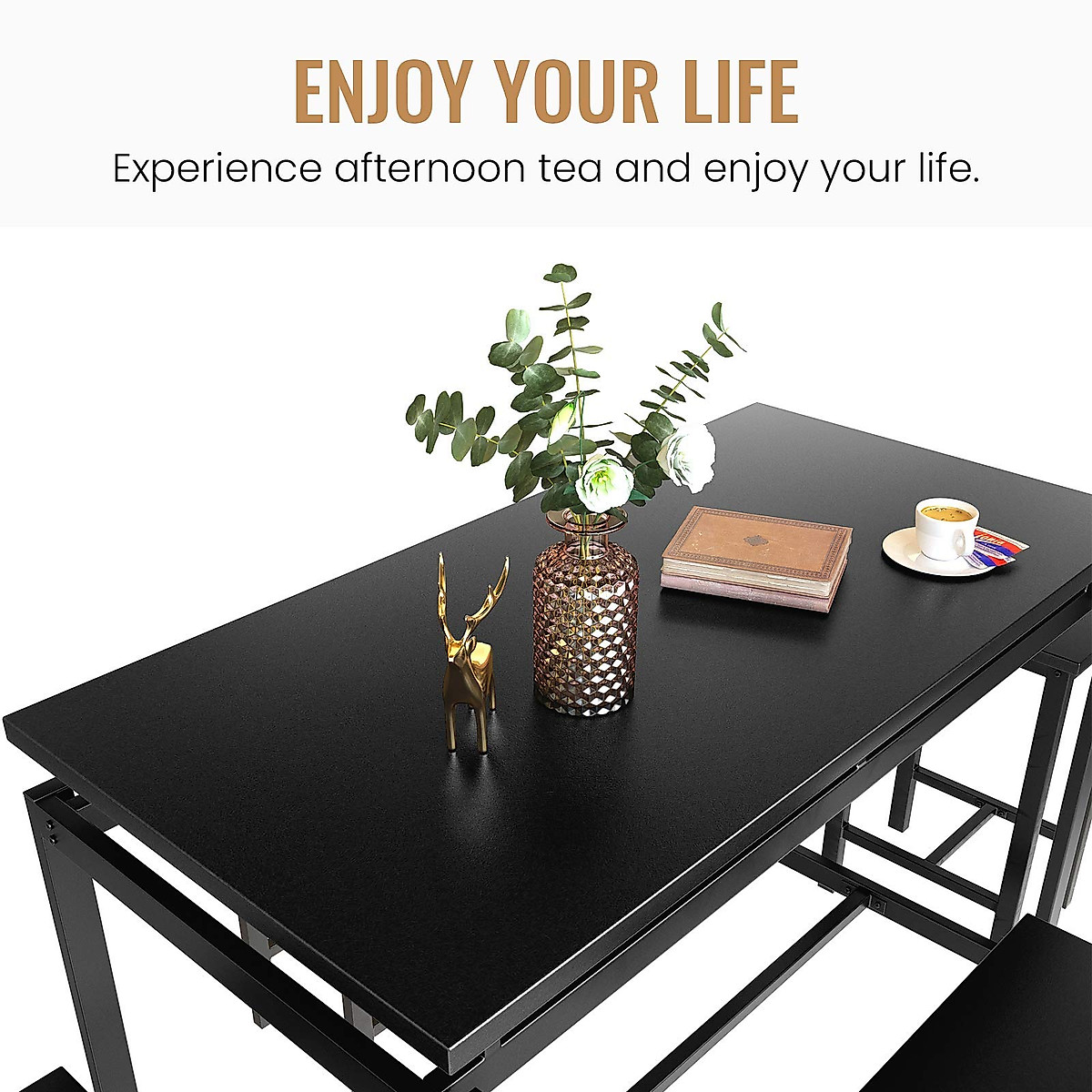 Recaceik 5 PCS Dining Table Set, Modern Kitchen Table and Chairs for 4, Wood Pub Bar Table Set Perfect for Breakfast Nook, Small Space Living Room