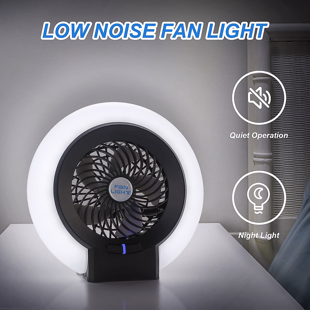 Camping Fan Light , Portable Camping Lantern with Fan ,Rechargeable Multi-Use Camping Fan with Built-in 21 High-Brightness White Lights for Tents, Hiking, Home, Office