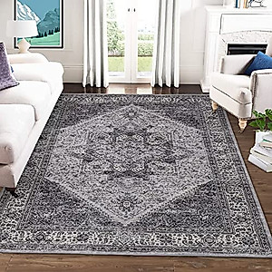 GlowSol Distressed Vintage Area Rug 4×6 Persian Area Rug for Living Room Non-Shedding Rug Low Pile Carpet Non Slip Rug for Bedroom Living Room Dining Room Home Office, Grey