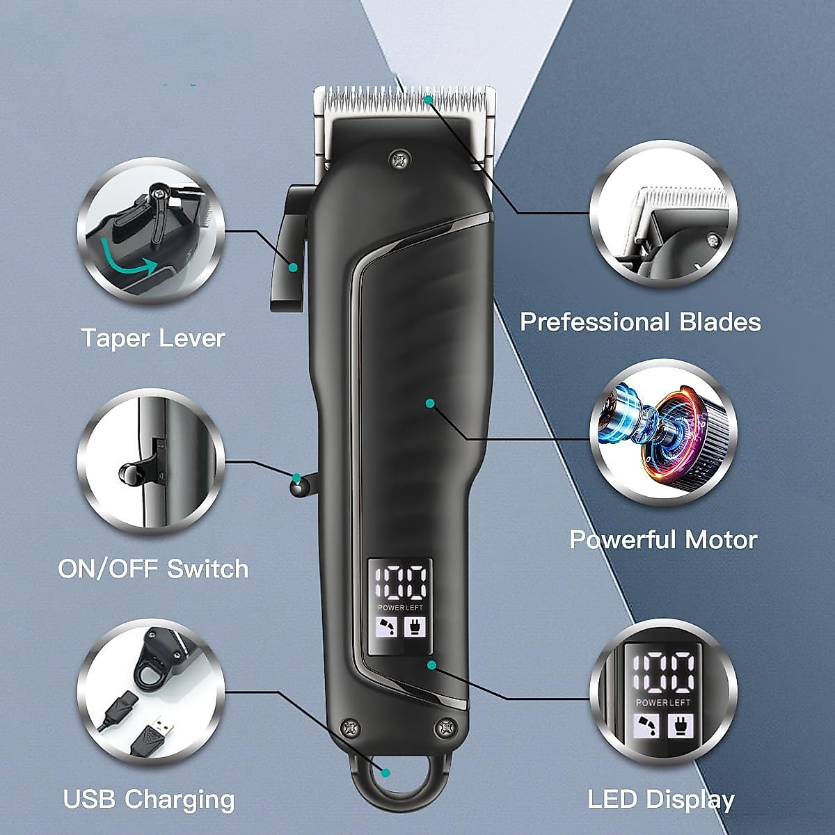 HARUE Hair Clippers for Men, Trimmer Hair Clipper Hair Trimmer for Men Beard Trimmer Hair Cutting Machine Electric Cordless Clippers Rechargeable