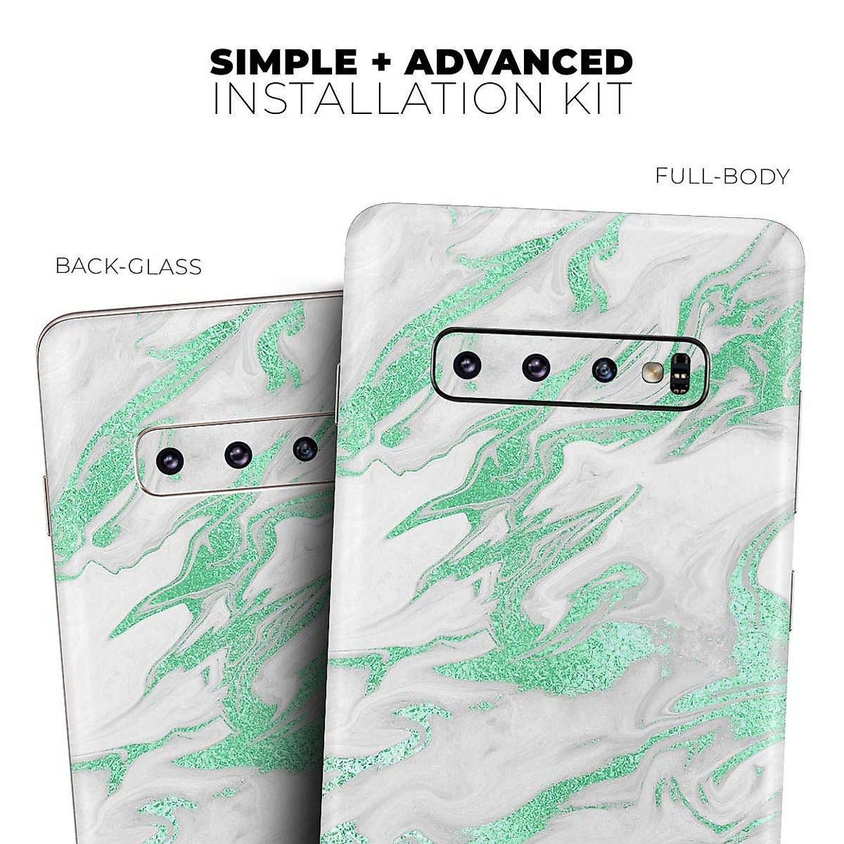 DesignSkinz Mint Marble & Digital Gold Foil V3 Protective Vinyl Decal Wrap Skin Cover Compatible with The Samsung Galaxy S20 (Screen Trim & Back Glass Skin)