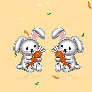 Easter Bunny Earrings Sterling Silver Hypoallergenic Cute Rabbit Carrot Animal Stud Earrings Jewelry Easter Gifts for Women