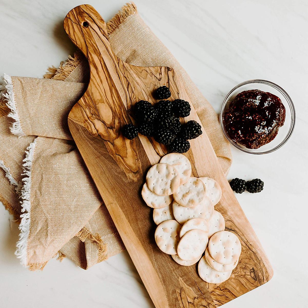 Thirteen Chefs Tramanto Wooden Cheese Serving Board, 17 Inch Long Olive Wood Food Platter