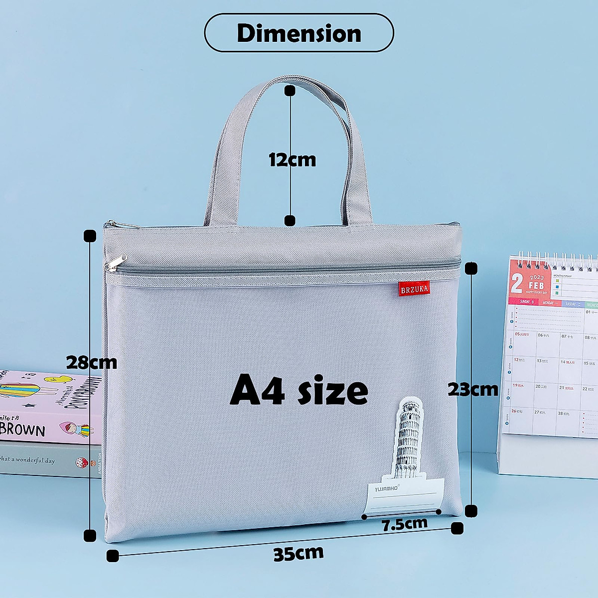 BRZUKA Mesh Zipper Pouch 11x13.7 in, A4 Double Pocket Waterproof File Bag with Handle, Document Storage for School/Travel/Office/Cross Stitch/Puzzle (Gray)