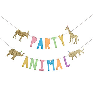 WAOUH Party Animal Birthday Banner for Baby - Zoo Party Decor,Circus Party Decor for Baby Showers,Glittering Photo Props,Jungle Safari Animal Party Supplies
