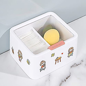 HZLHZYY Plastic Qtip Storage Box 2 Slot Cotton Swab Dispenser Box Qtip Holder Jar Cotton Swab Ball Qtips Storage Container Makeup Sponge Organizer Box with Lid for Bathroom Home Office Storage