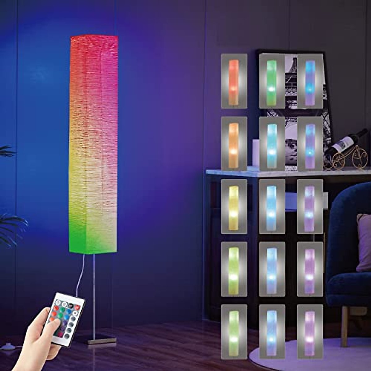 LIGHTACCENTS Honors Color Changing Floor Lamp With Two RGB LED Bulbs And Remote Control - Select From 4 Color Changing Modes. The Remote also has a built-in dimmer.