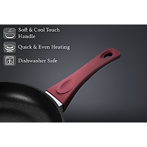 SAFLON Titanium Nonstick 11 Inch Wok and Stir Fry Pan with Glass Lid Forged Aluminum with PFOA Free Scratch Resistant (Red)