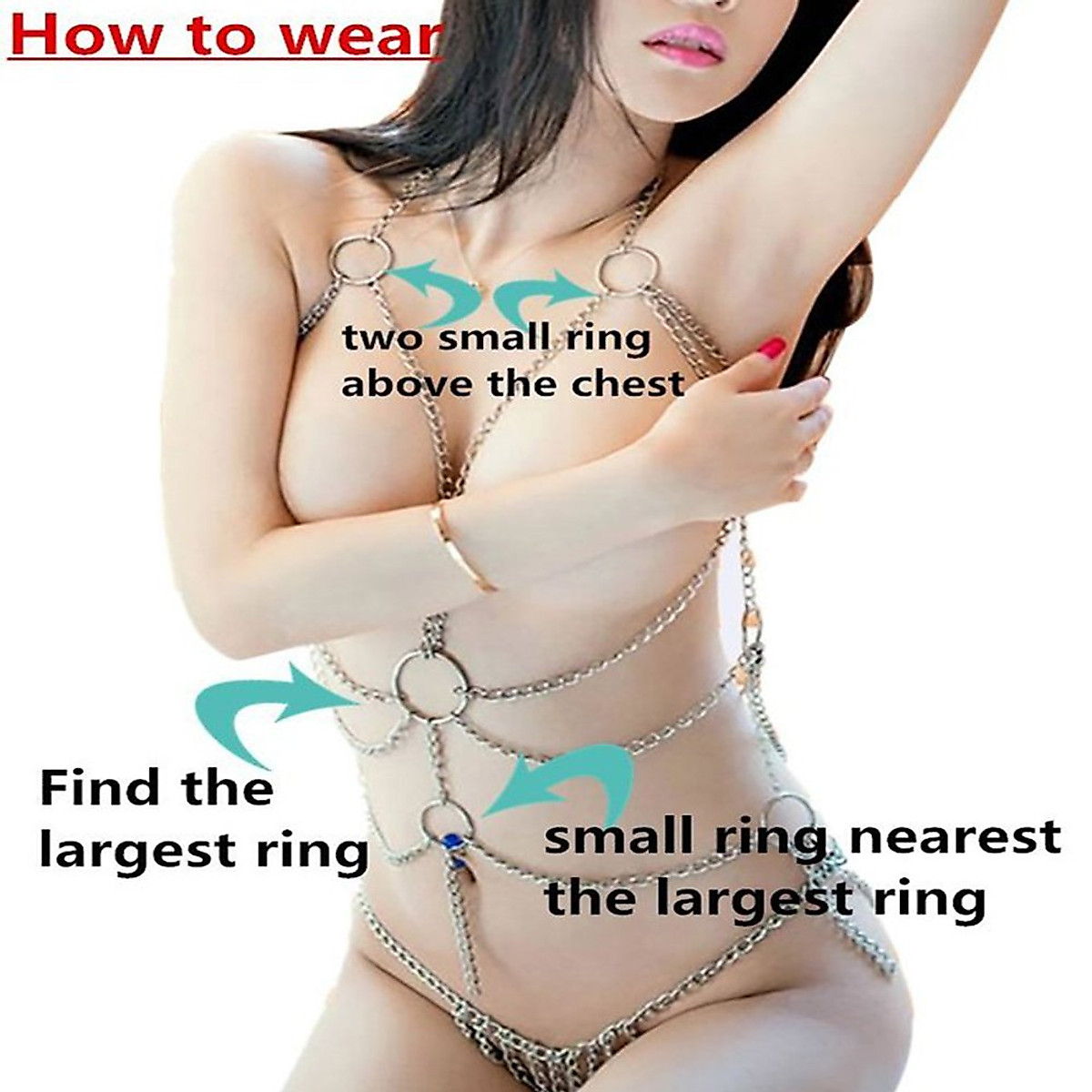 Women's Lingerie Chain Set Cross Enticing Tassel Body Link Harness Metal Chain Set Metallic