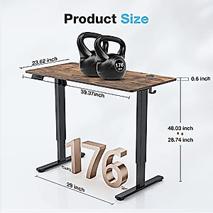Standing Desk, 40 x 24 in Electric Height Adjustable Computer Desk Home Office Desks Sit Stand up Desk Computer Table with Memory Controller/Headphone Hook, Rustic Brown