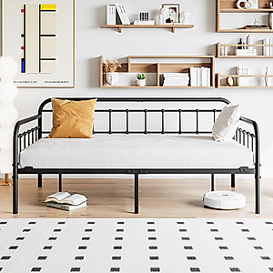 Crocofair Metal Daybed Frame Heavy Duty Slats Sofa Bed Platform Mattress Foundation Twin Daybed No Box Spring Needed(Black Twin)