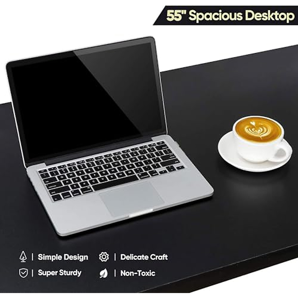 ZENY Computer Desk,55 Inch Office Desk Gaming Desk Writing Desk, Modern Simple Desk PC Laptop Study Student Table (Black, 55 inch)