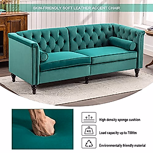 TTGIEET 76'' W Velvet Sofa Mid-Century Modern Love Seats, 3 Seater Sofa Couch with Two Bolster Pillows, Tufted futon Sofa Furniture for Living Room Bedroom Office （Green）