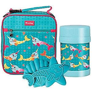 Kids Complete Lunch Box Tote Kit - Insulated Soft Bag Sleeve w Convertible Backpack Strap for Kids, 13oz Food Jar & Reusable Hard Ice Pack - Food Safe, Use w/ Bento Box or Stackable Nesting Containers