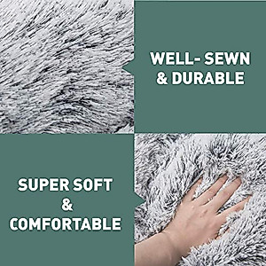 Eterish 23 inches Fluffy Round Calming Dog Bed Plush Faux Fur, Anxiety Donut Dog Bed for Small Dogs and Cats, Pet Cat Bed with Raised Rim, Machine Washable, Light Grey