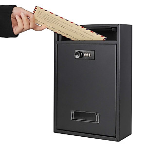 Locking Mailbox Wall Mounted Vertical- Jssmst Mail Boxes with Combination Lock Large Capacity, 12.6 x 8.46 x 3.35 Inch, Black Matt