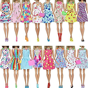 BJDBUS 42 pcs Doll Clothes and Accessories Including 10 pcs Fashion Mini Dresses 32 pcs Shoes, Glasses, Necklaces, Handbag, Hangers Accessories for 11.5 Inch Girl Doll