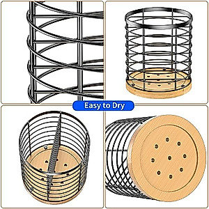 Toosci Kitchen Utensil Holder - Stainless Steel and Bamboo Utensil Holder, Utensil Holder for Kitchen Counter, Large