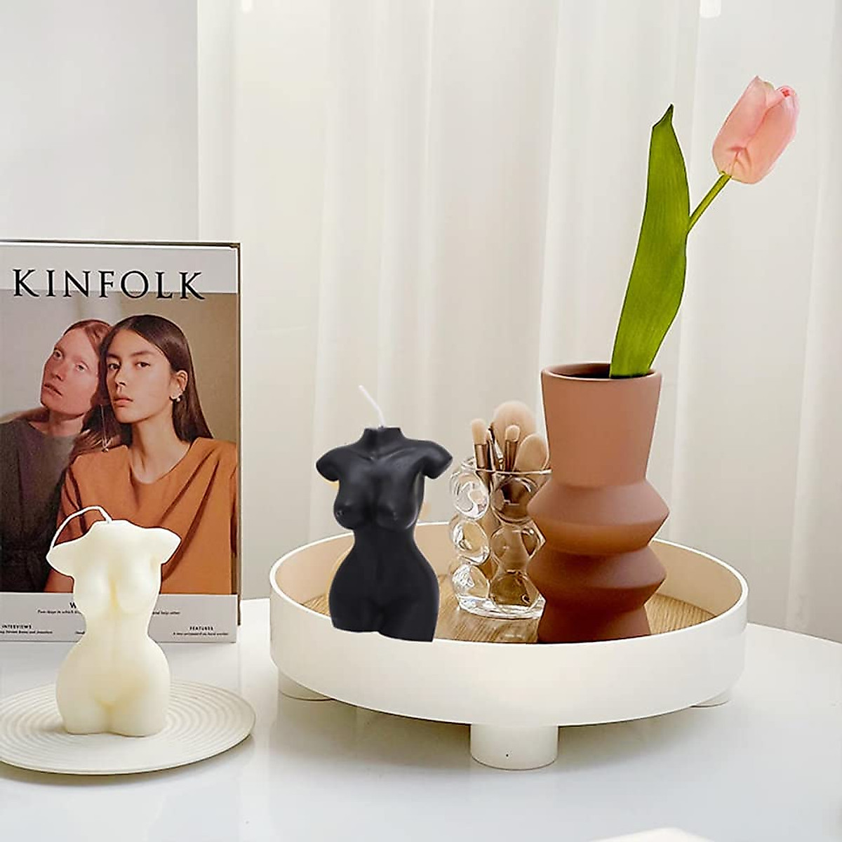 2PCS Body Shaped Candles, Female Body Candle Soy Candle Scented Candle Valentine's Day Home Aesthetic Decoration Candle (White, Black)